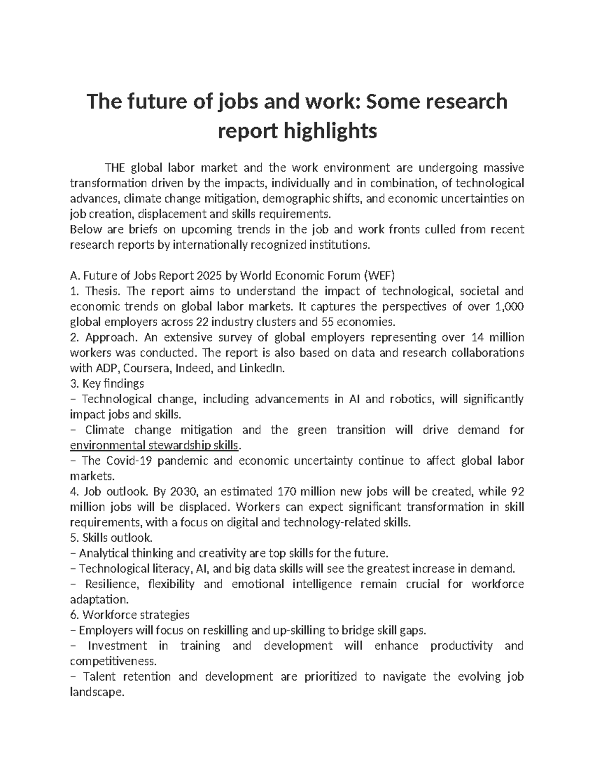 The future of jobs and work: Insights from global research reports ...