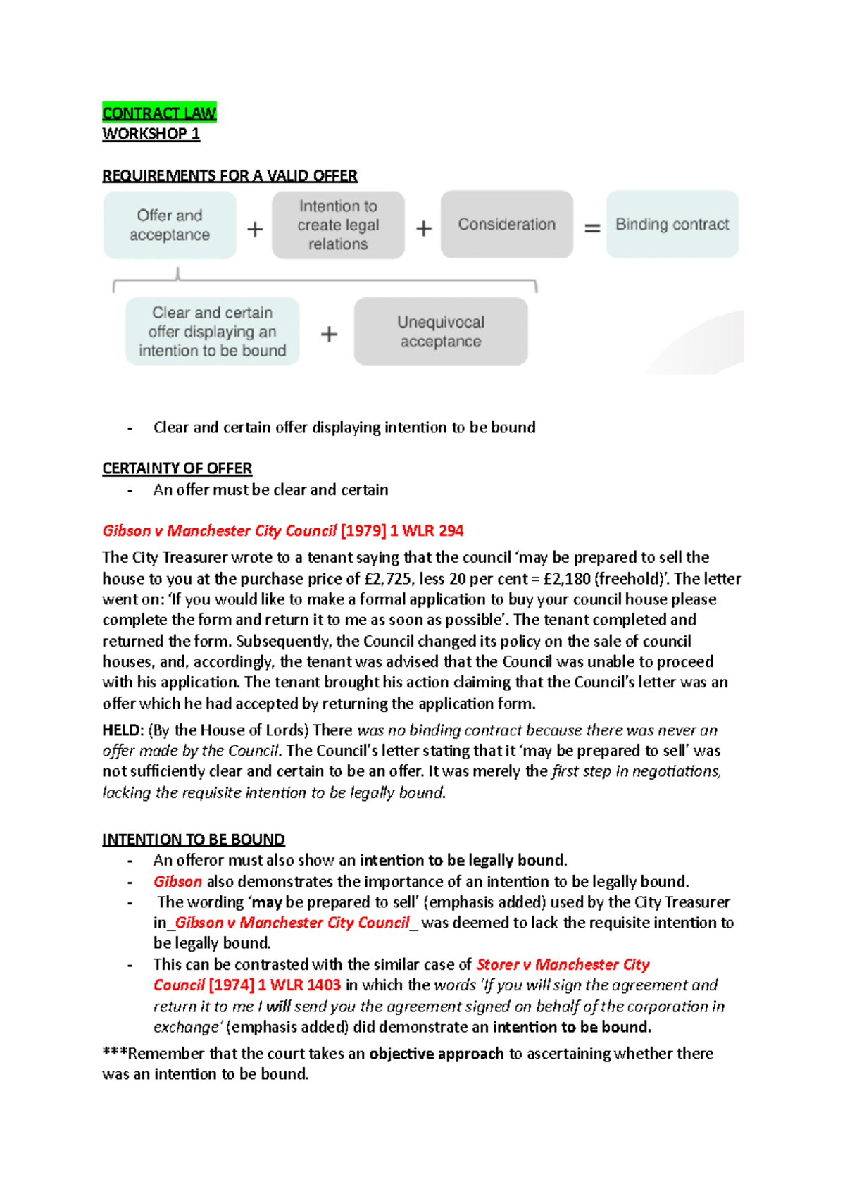 Requirements for a Valid Offer in Contract Law (Workshop 1) - Studocu