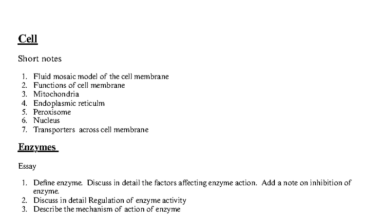 Cell Biology and Metabolism: Key Concepts and Short Notes - Studocu