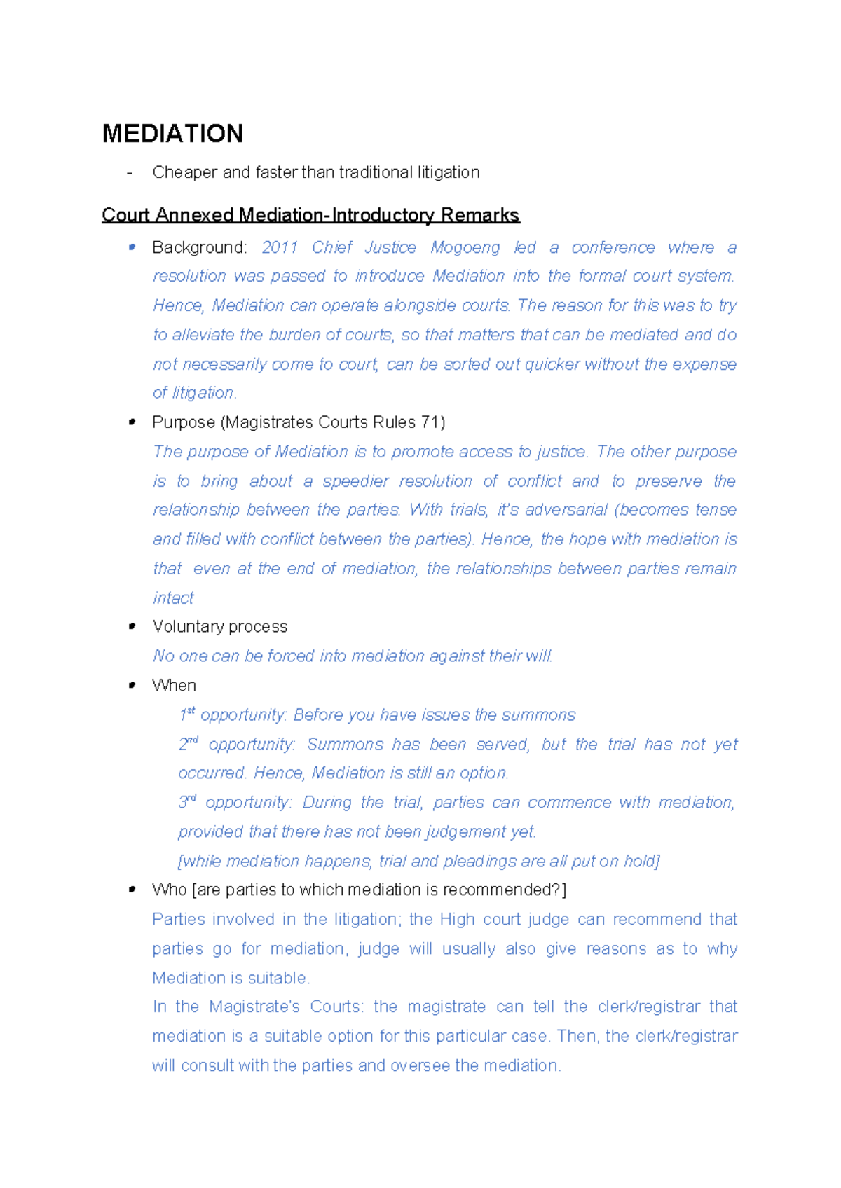 Civils 16 March Lecture Notes: Understanding Court-Annexed Mediation ...