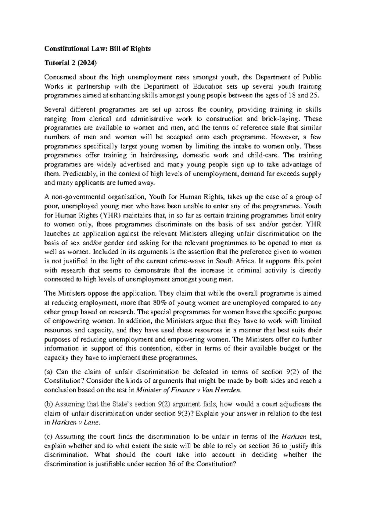 Tut #2 2024 Equality PL MP - Constitutional Law: Bill of Rights ...