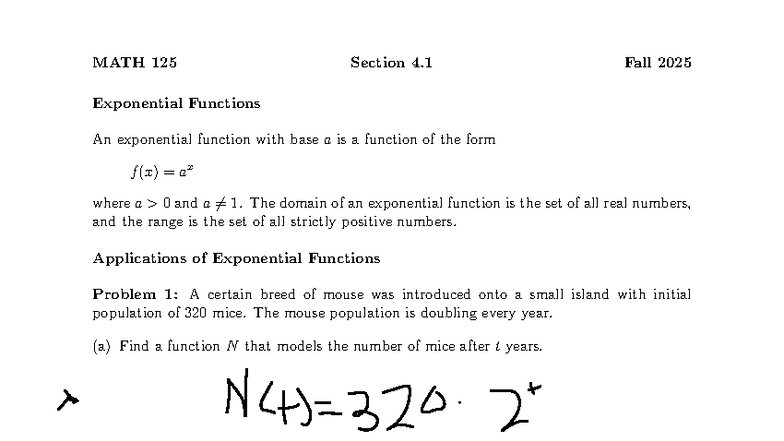 MATH 125 Final Exam Notes: Exponential Functions & Applications - Studocu