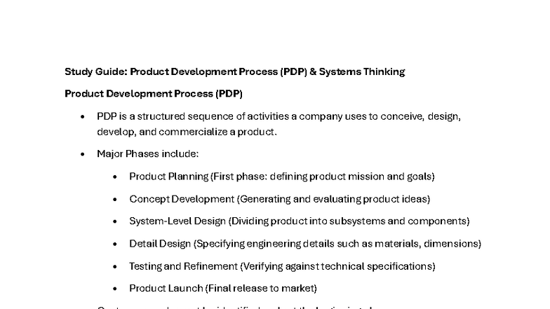 PDP Study Guide: Product Development Process & Systems Thinking ...