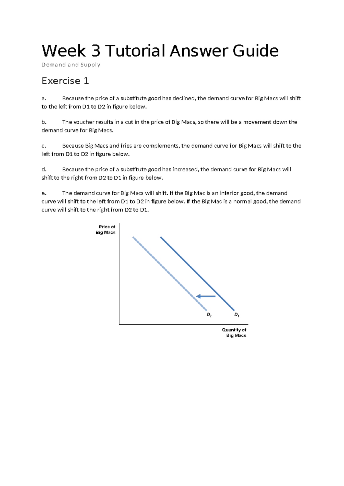 Week 3 Tutorial Answer Guide: Demand & Supply Analysis - Studocu