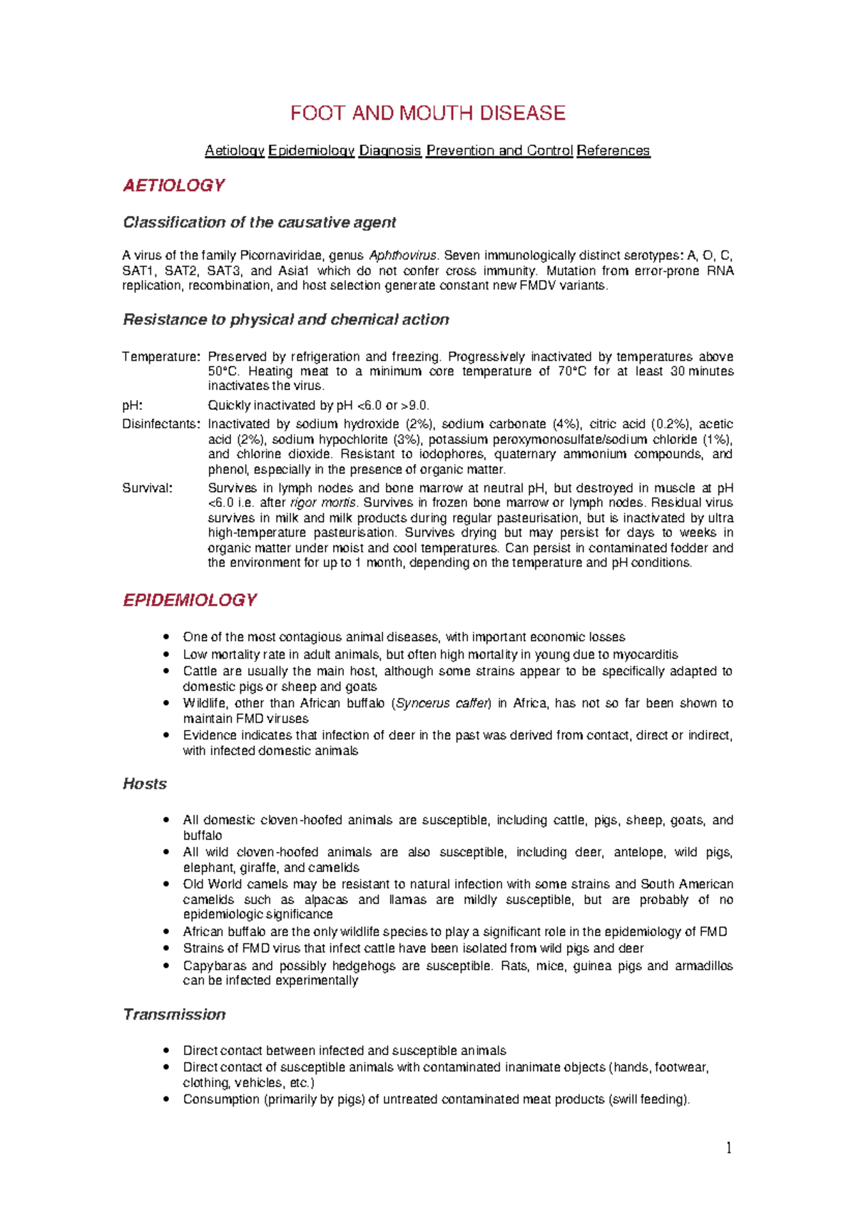 FOOT AND Mouth Disease - A virus of the family Picornaviridae, genus ...