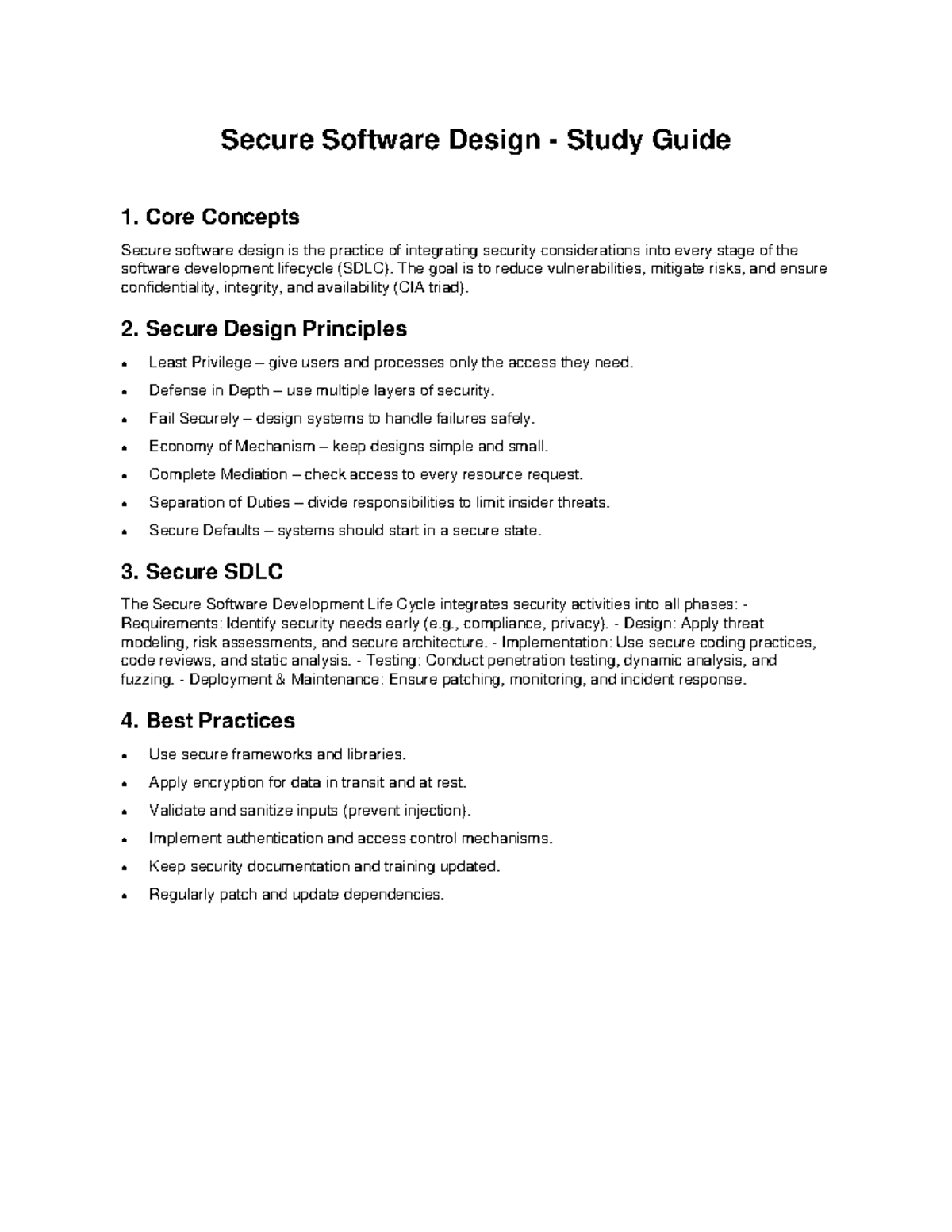 Secure Software Design Study Guide: Core Concepts & Best Practices - Studocu