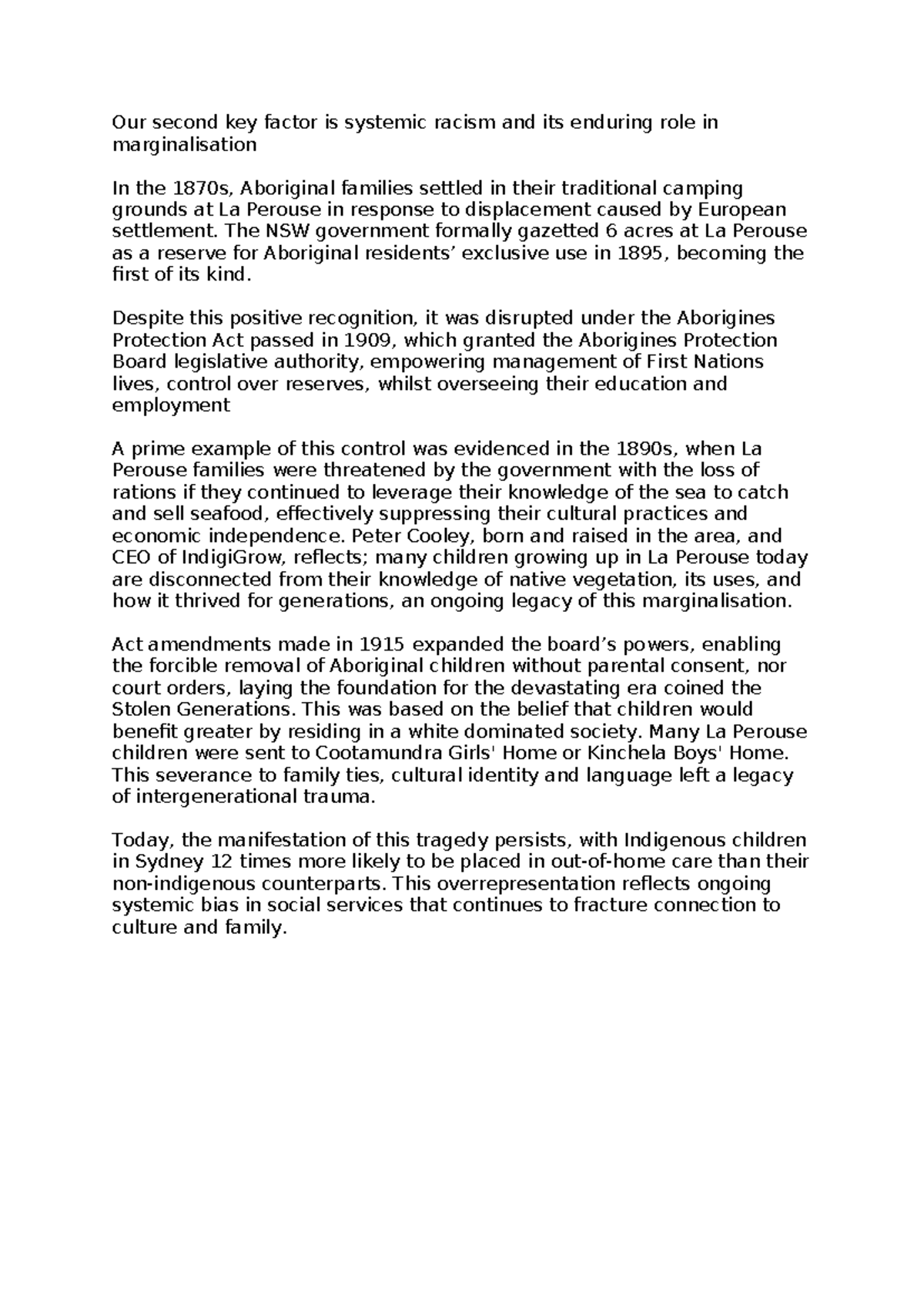 ATSI Speech: Systemic Racism & Marginalisation in La Perouse (PSYC2015 ...