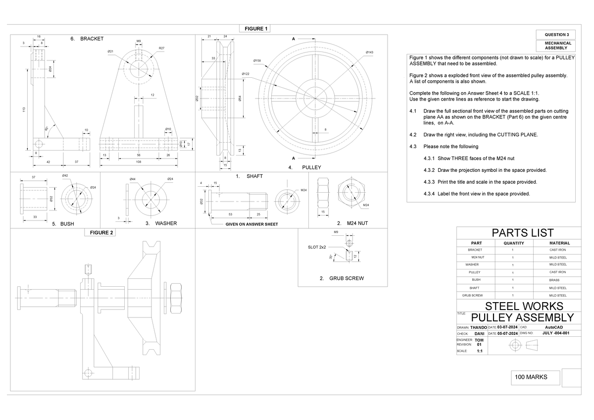 Grade 11 IEB - Practice Work: Pulley Assembly Drawing Instructions ...