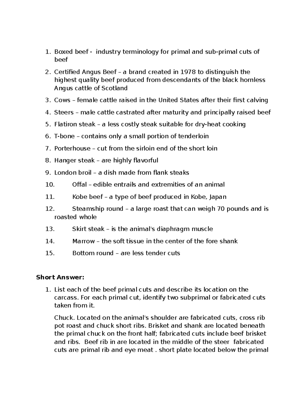 Beef Cuts Fabrication & Terminology - AGR 101 Study Notes - Studocu