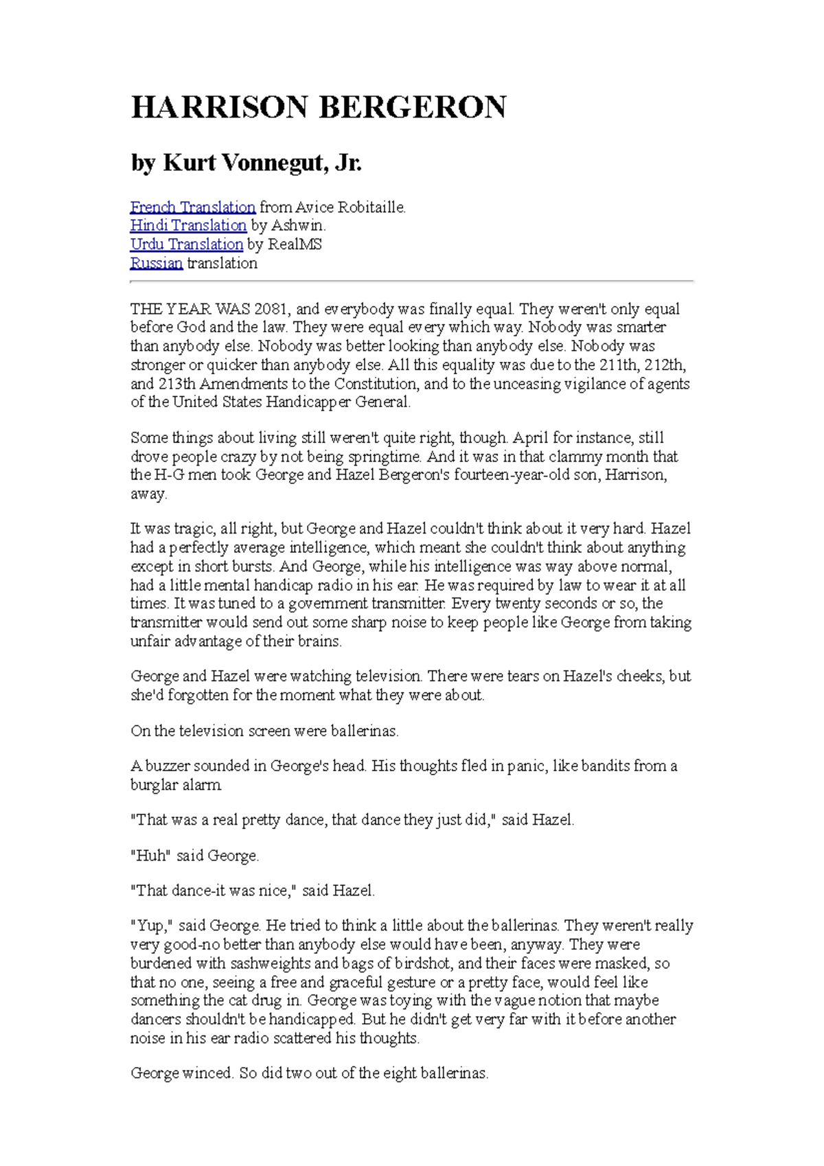 Harrison Bergeron: A Study of Equality and Dystopia - Studocu