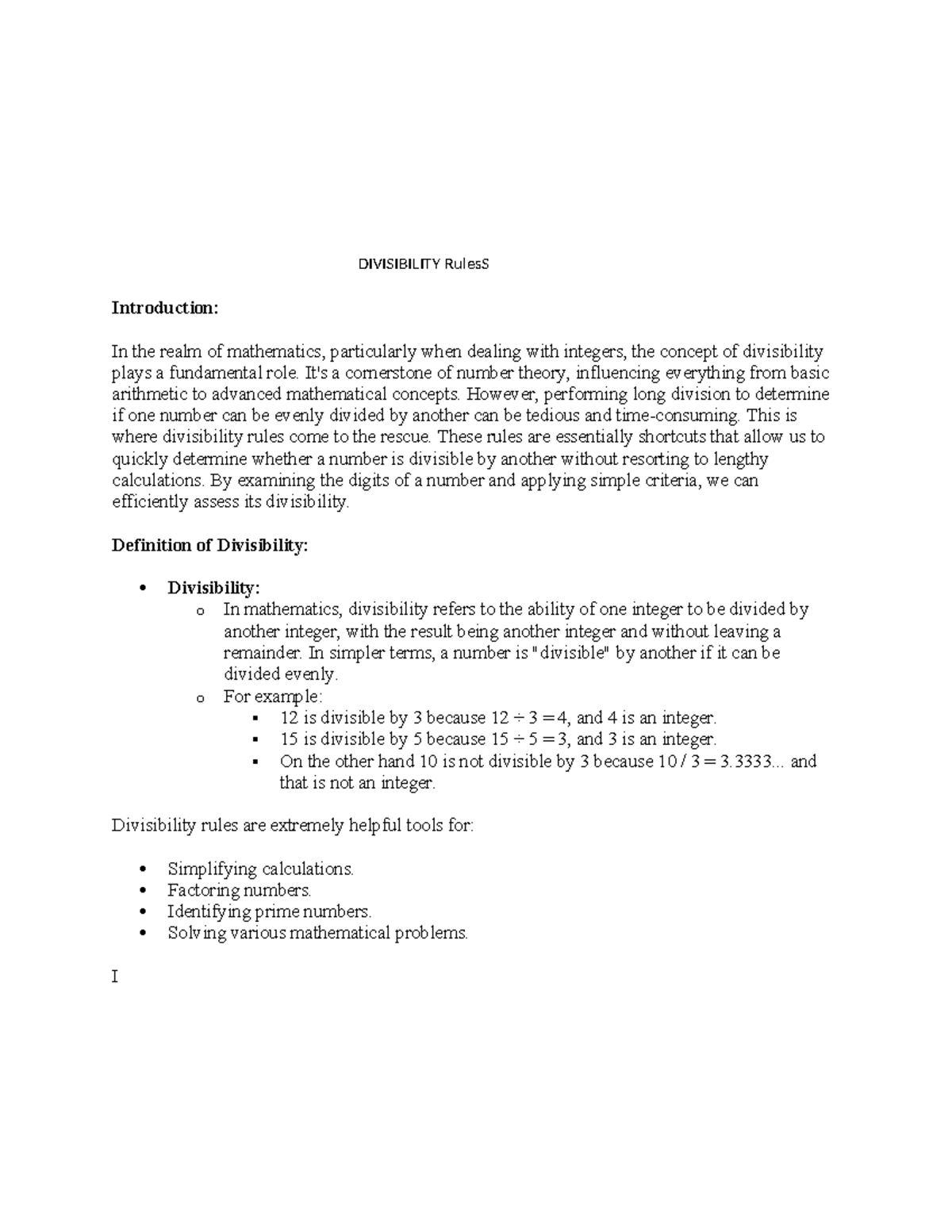 Divisibility Rules S - Comprehensive Study Guide for Math 101 - Studocu
