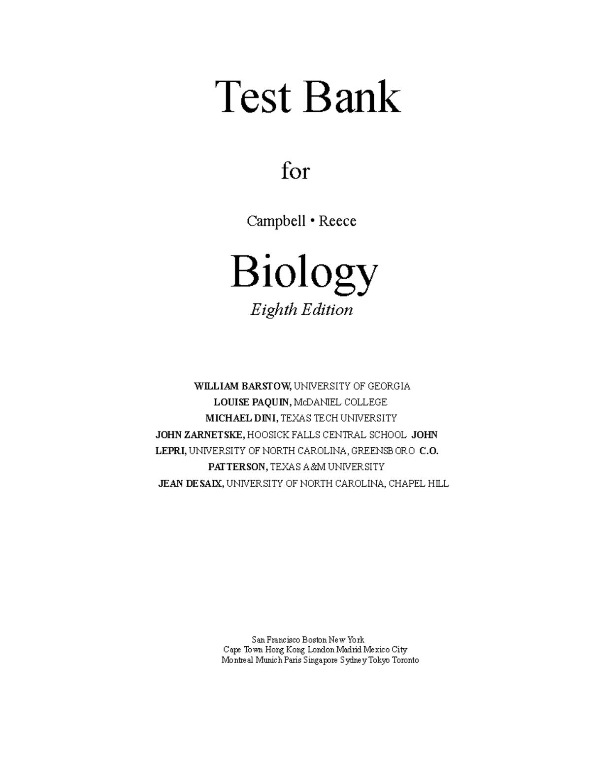 Campbell Biology 8th Edition Test Bank - Study Questions & Answers ...
