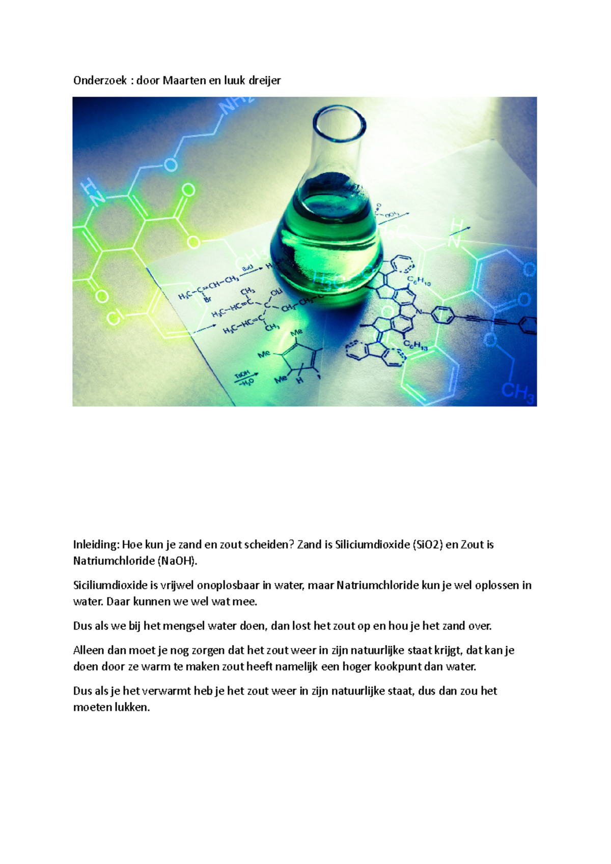 Practicum Verslag: Scheiden van Zand en Zout met Water en Hitte ...