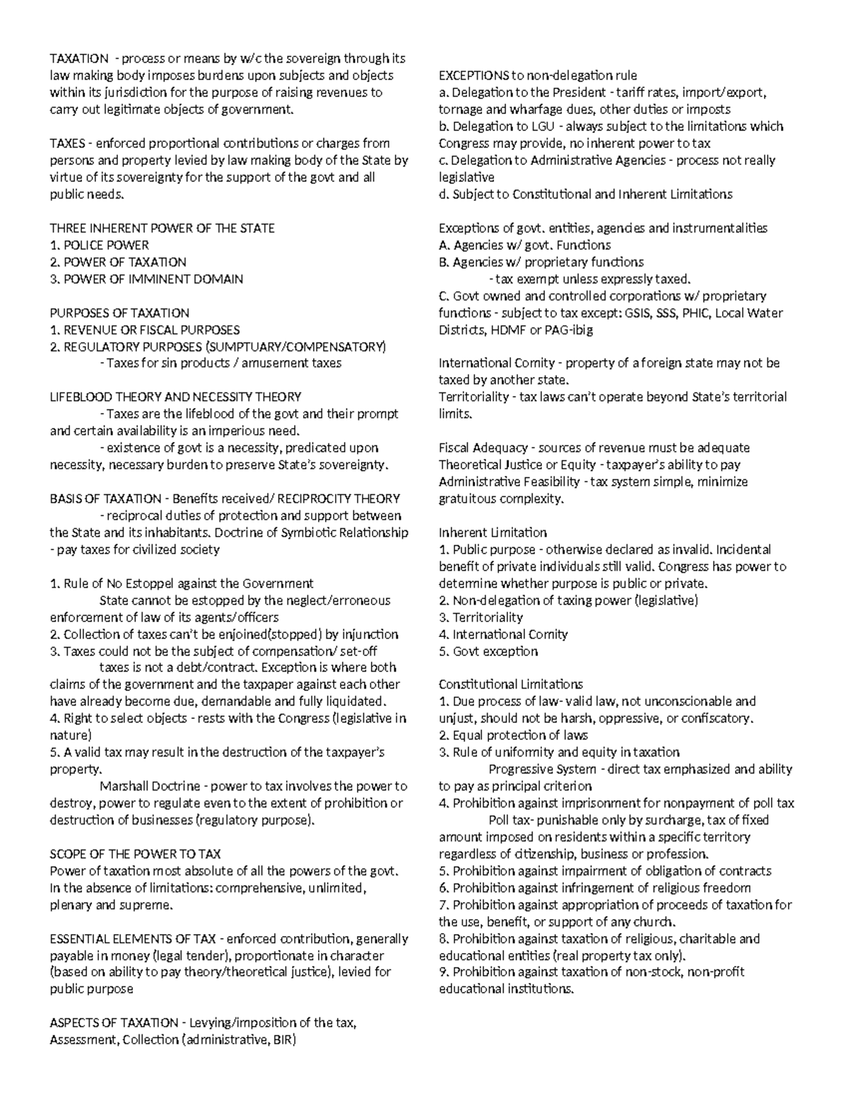 Taxation Reviewer: Midterm Insights and Key Concepts - Studocu