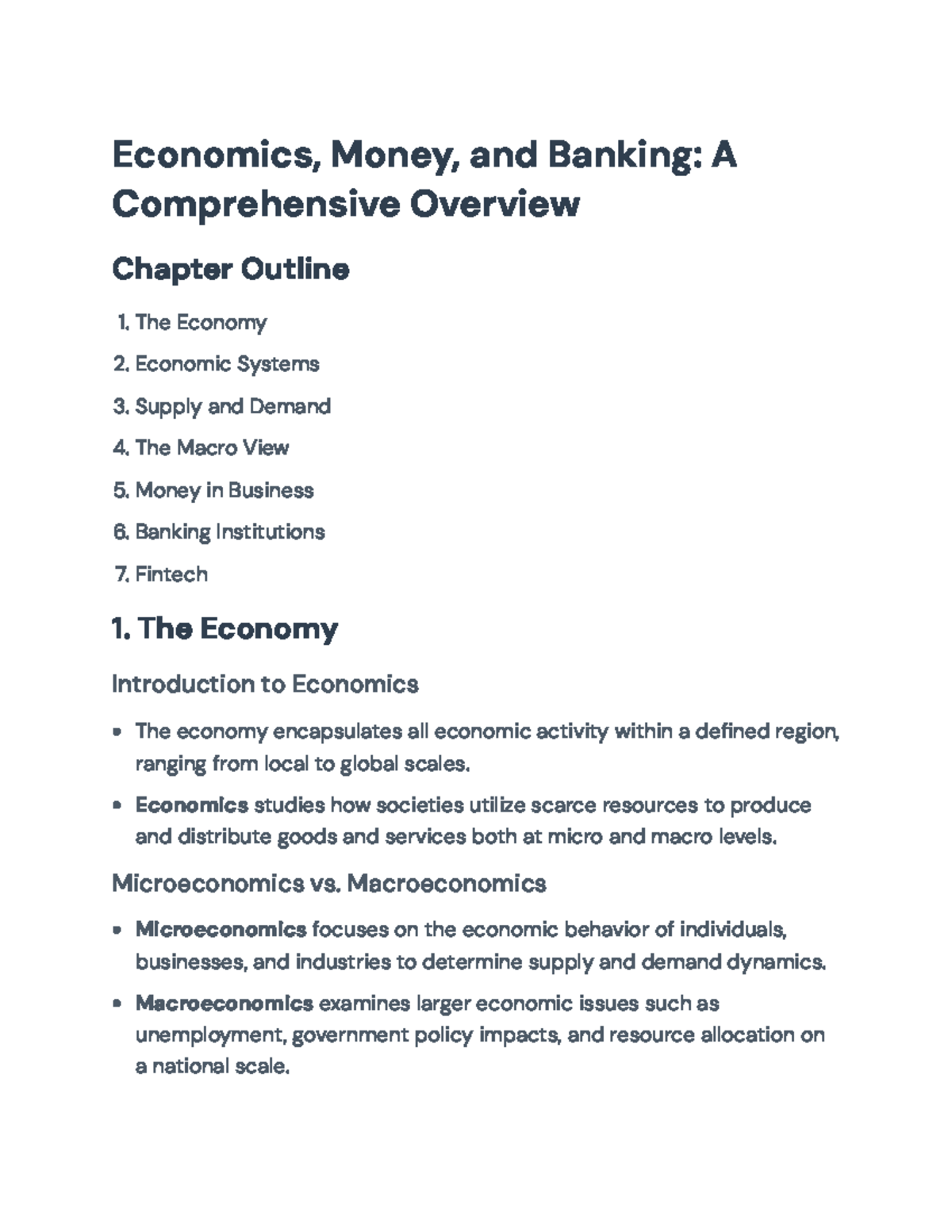 Economics, Money, and Banking: Key Concepts Overview (Course Code: 101 ...