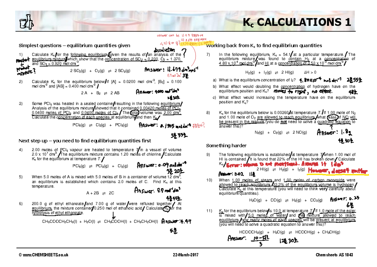 Kc Calculations for AS-1043: Equilibrium Problems & Solutions - Studocu