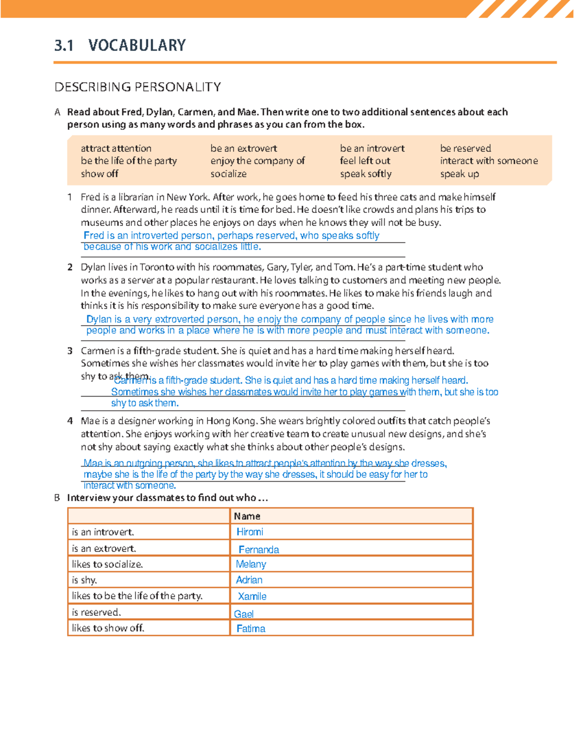 L5 U3 Handout 1 - Actividades de ingles 5 - DESCRIBING PERSONALITY A ...