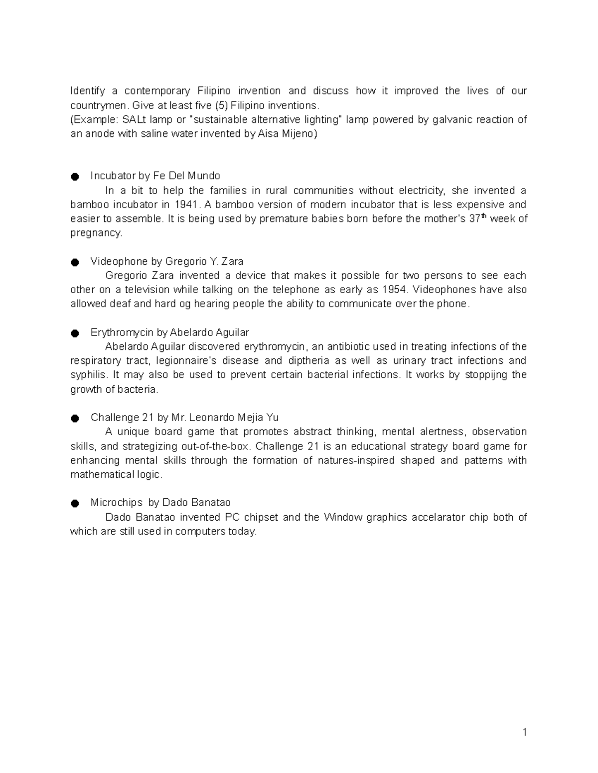 Filipino Inventions & Their Impact on Lives - Learning Activity #2 STS ...