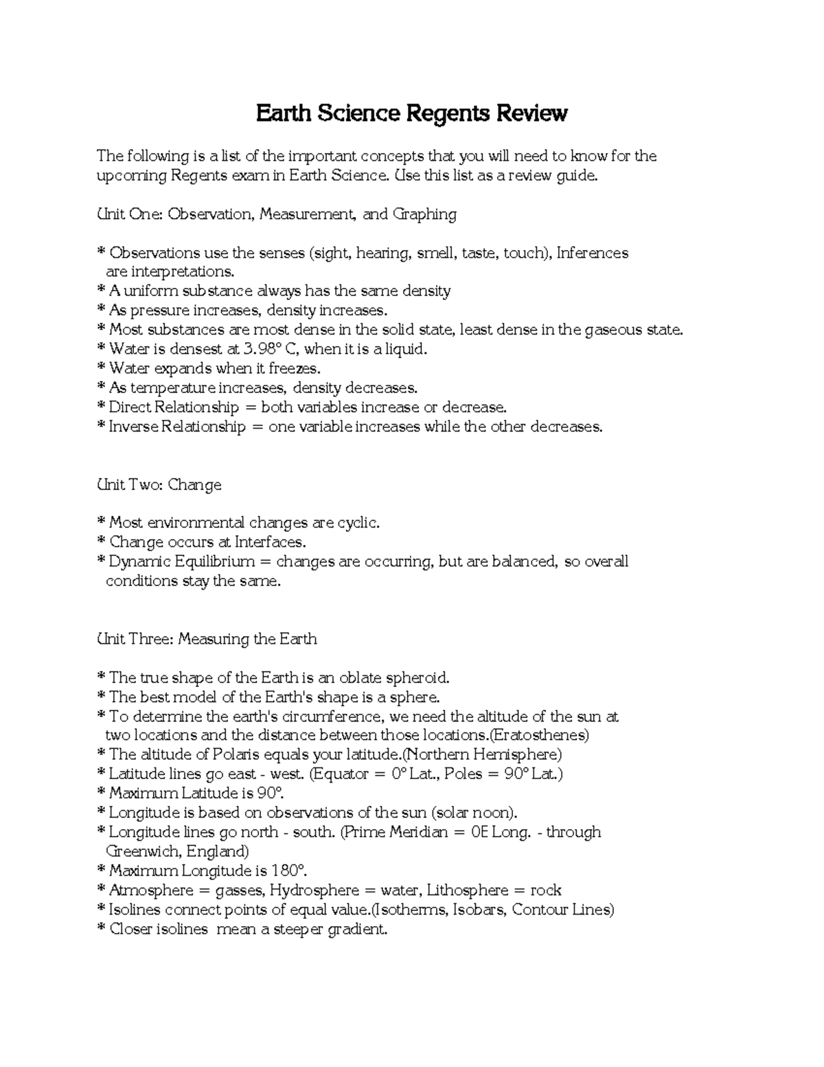 Earth Science Regents Review Guide for Upcoming Exam - Studocu