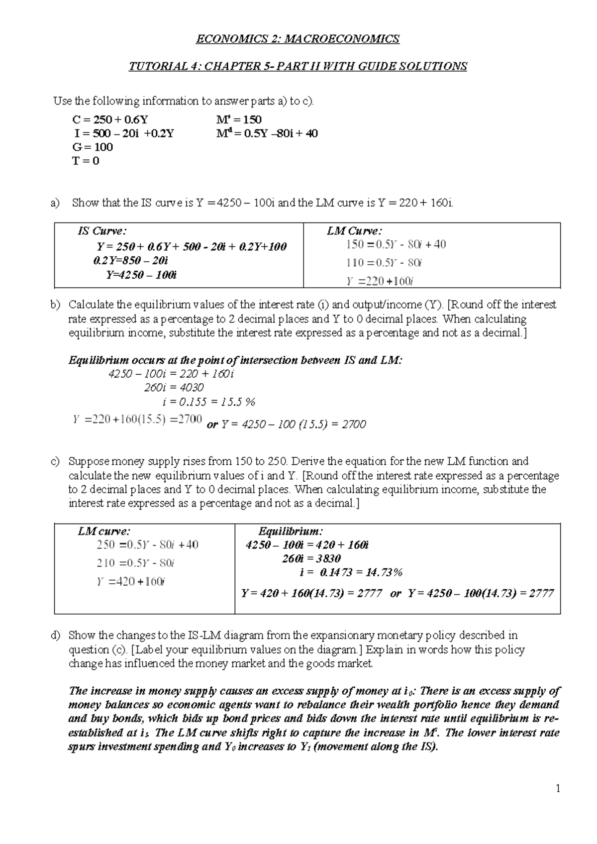 2025-Macro Tutorial 4: Solutions for Chapter 5 (Part 2) Analysis - Studocu