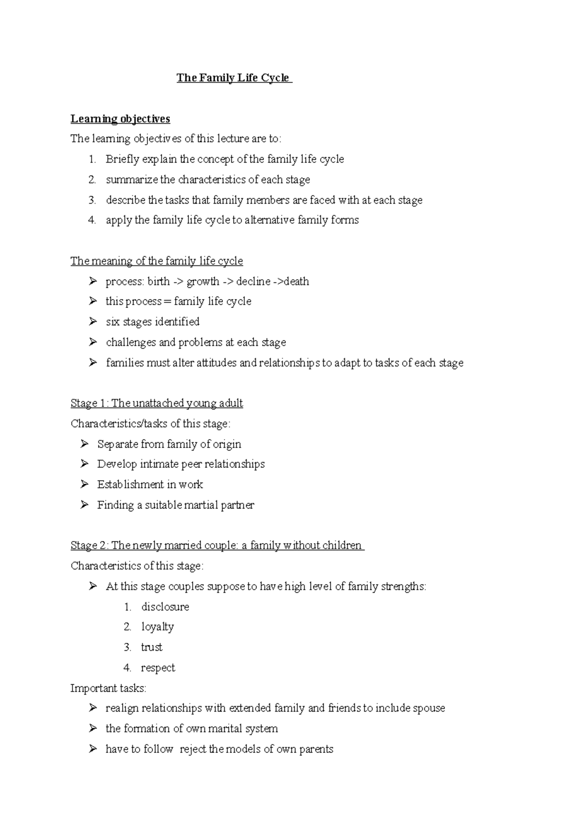SPVV311 topic 4 The Family Life Cycle study notes - The Family Life ...