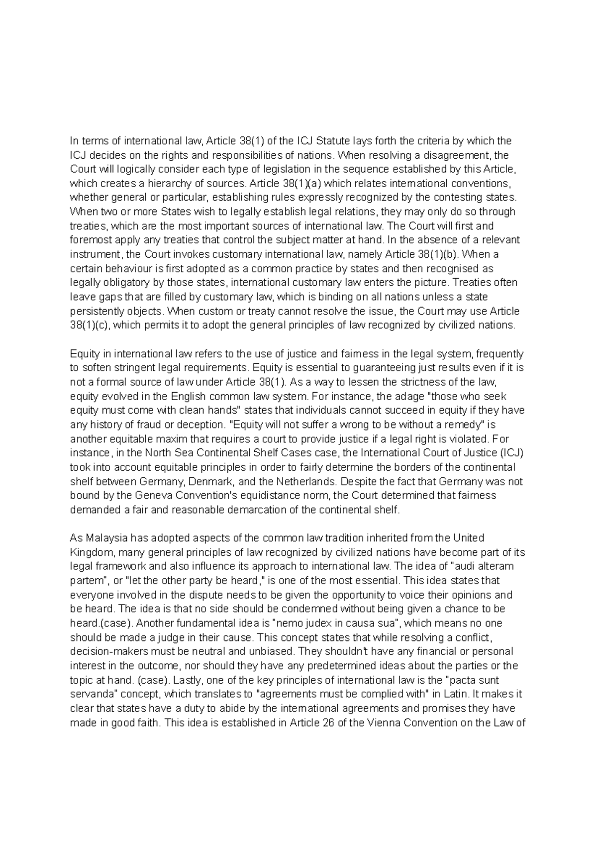 ICJ Statute Article 38(1) and Principles of International Law Notes ...