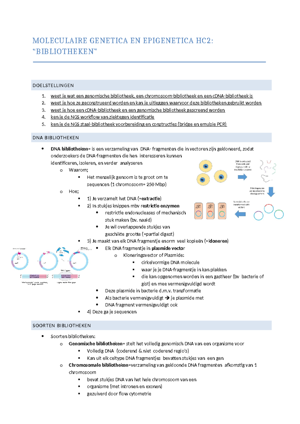 Samenvatting HC2: Genomische, Chromosomale en cDNA Bibliotheken - Studocu