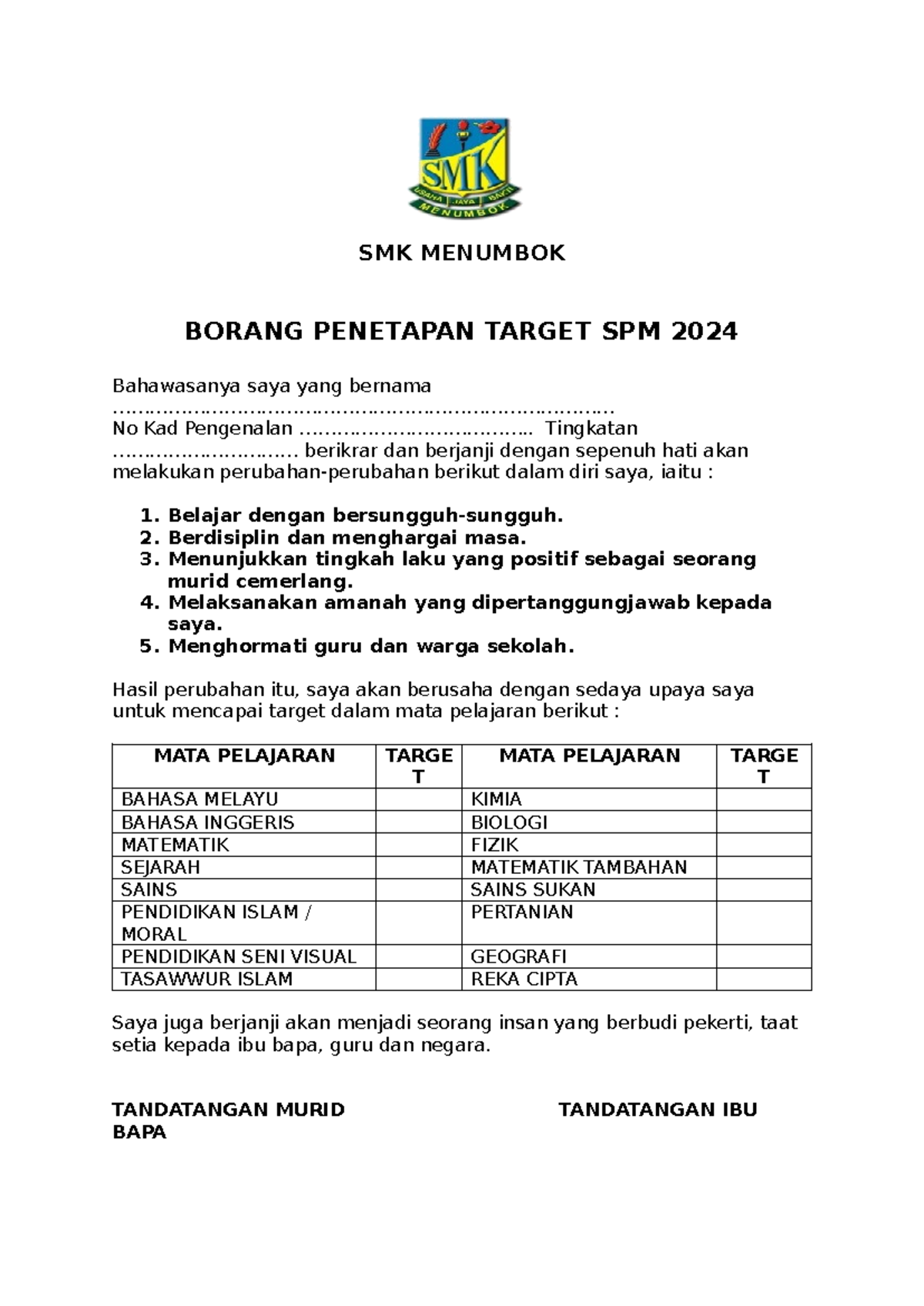 Borang Penetapan Target SPM - SMK MENUMBOK BORANG PENETAPAN TARGET SPM ...