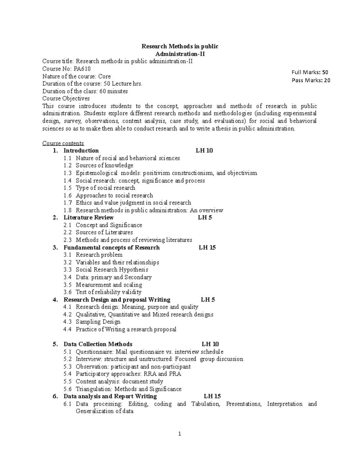 Syllabus for PA: Research Methods in Public Administration-II - Studocu
