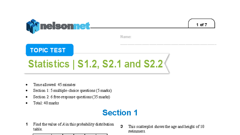 12MA Topic Test: Statistics S1.2, S2.1 & S2.2 Review - Studocu