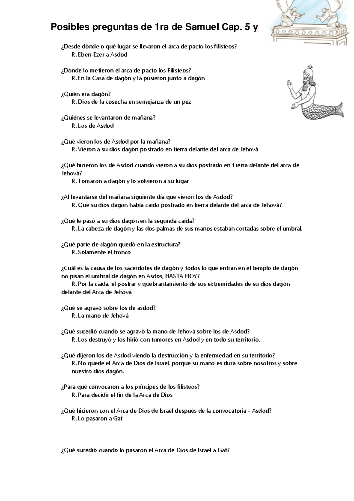 Preguntas sobre 1ra de Samuel Cap. 5 y 6: El Arca en Tierra Filistea ...