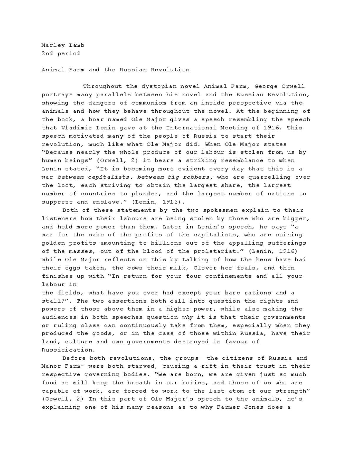 Analyzing Animal Farm's Allegory of the Russian Revolution: A Study ...