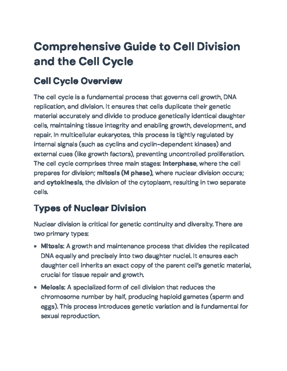 Comprehensive Guide to Cell Division and the Cell Cycle - Comprehensive ...