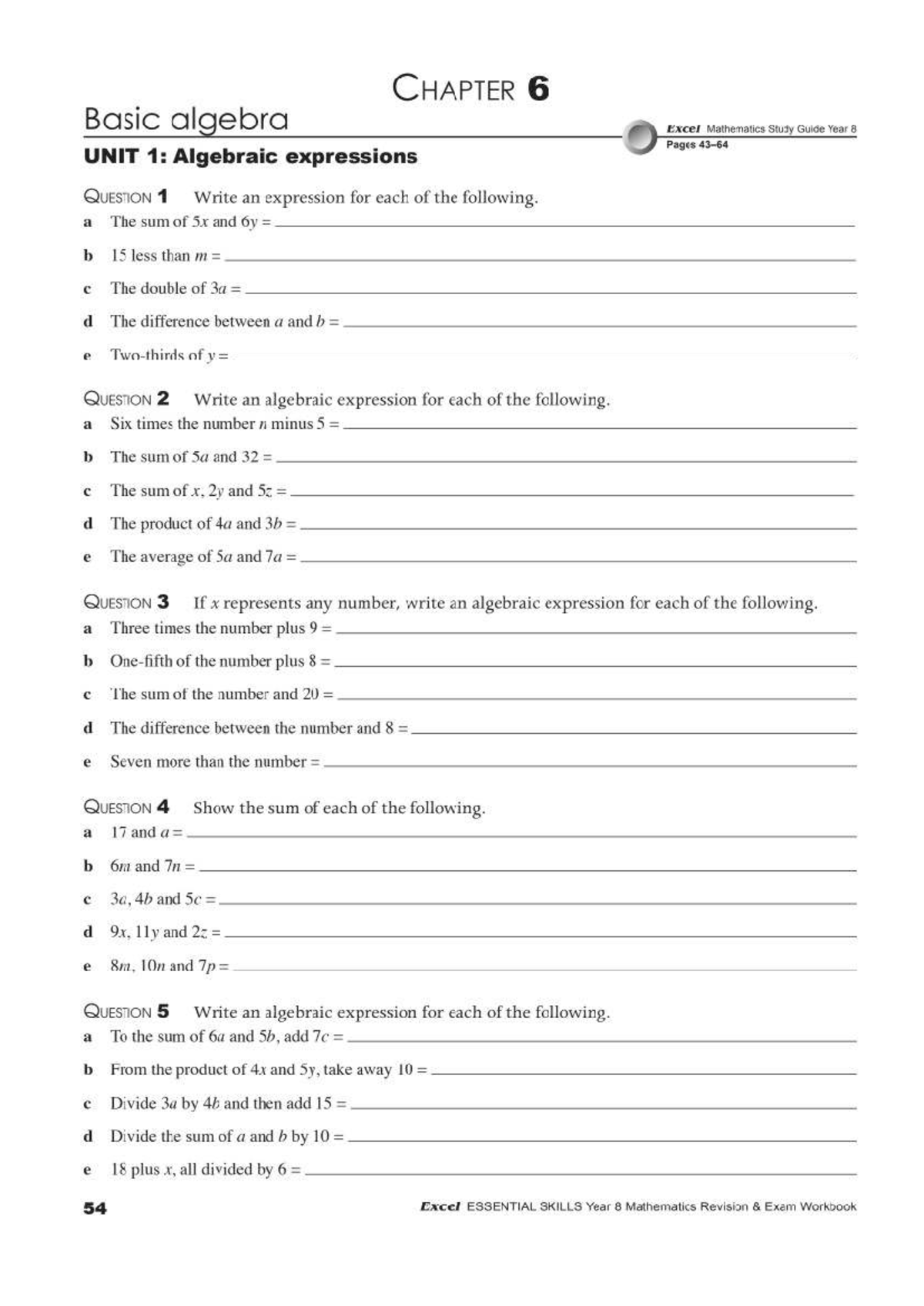 CHAPTER 6: Basic Algebra Study Guide for Year 8 Mathematics - Studocu