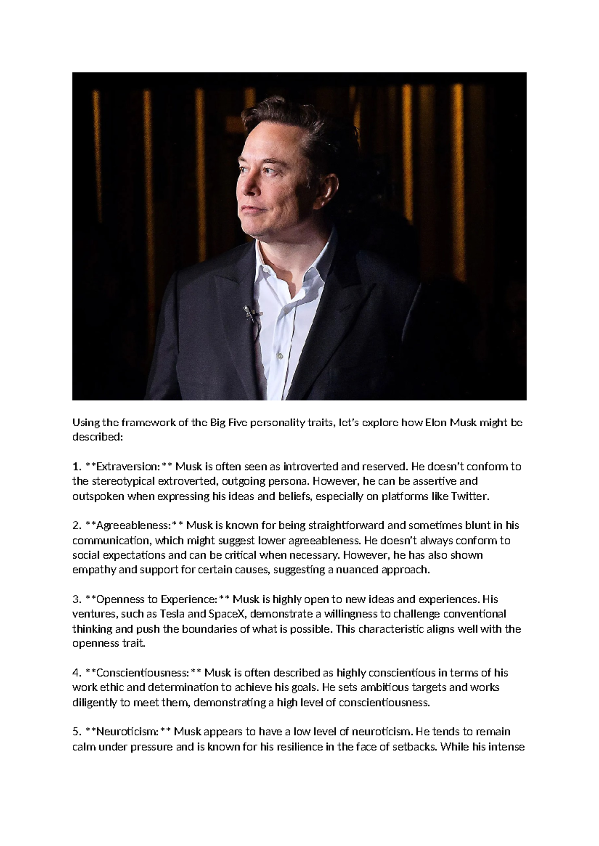 Analyzing Elon Musk and Satya Nadella Through Big Five Traits - Studocu