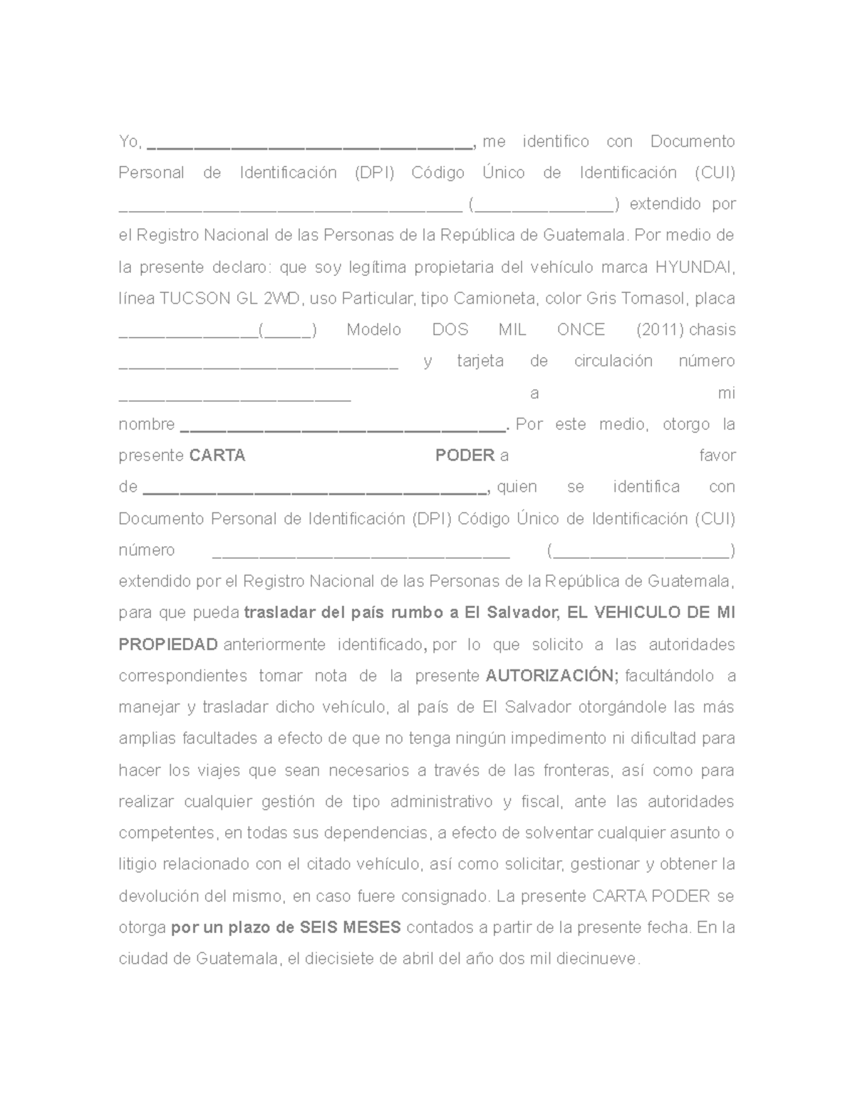 Carta poder - Yo, ____________________, me identifico con Documento ...