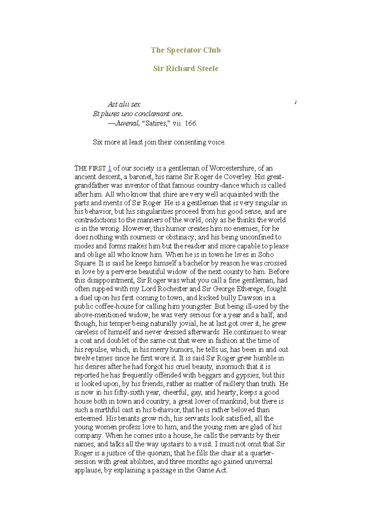 The Spectator Club: Exploring Sir Richard Steele's Characters - Studocu