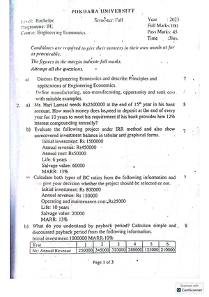 Engineering Economics - ECO 411 - PoU - Studocu