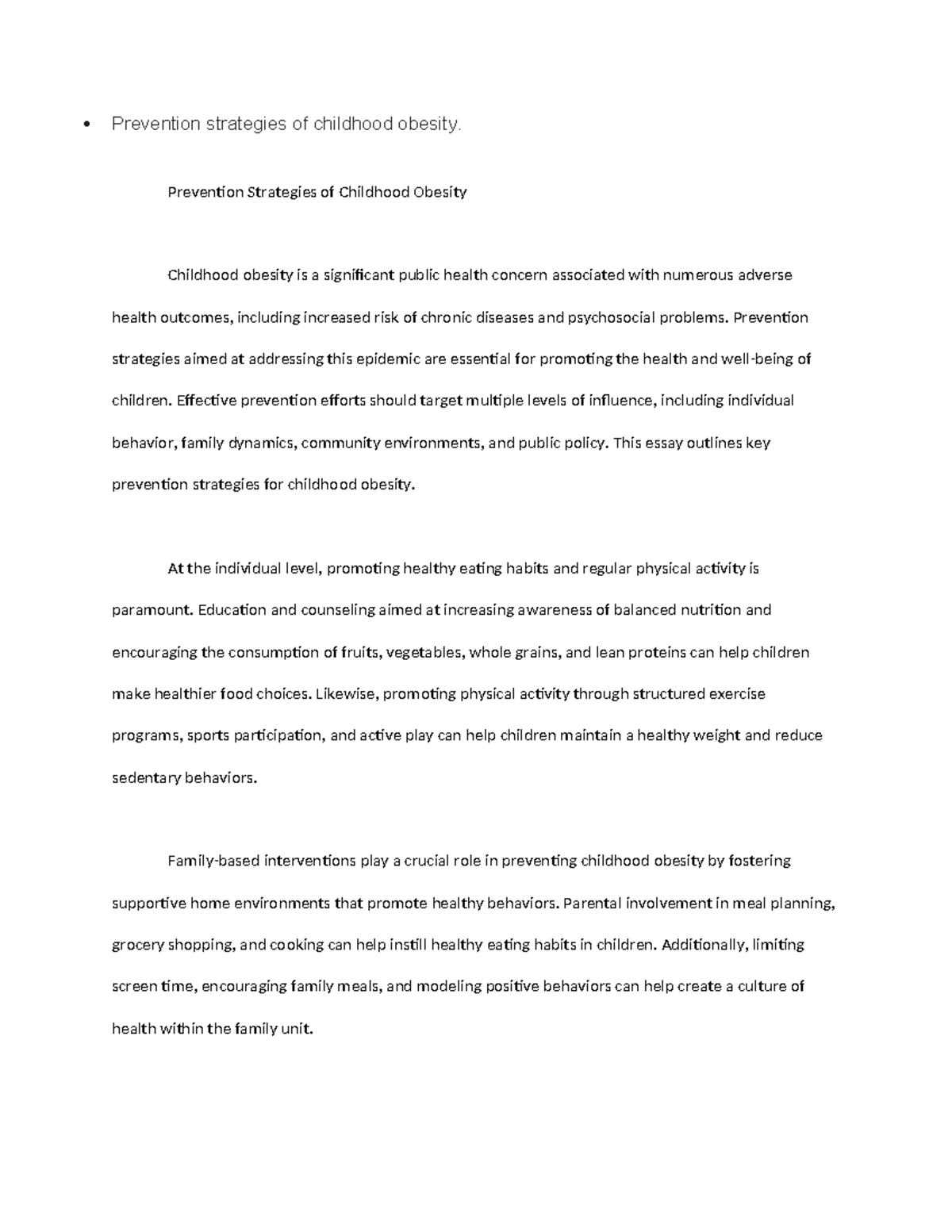 Prevention Strategies for Childhood Obesity: Key Approaches and ...