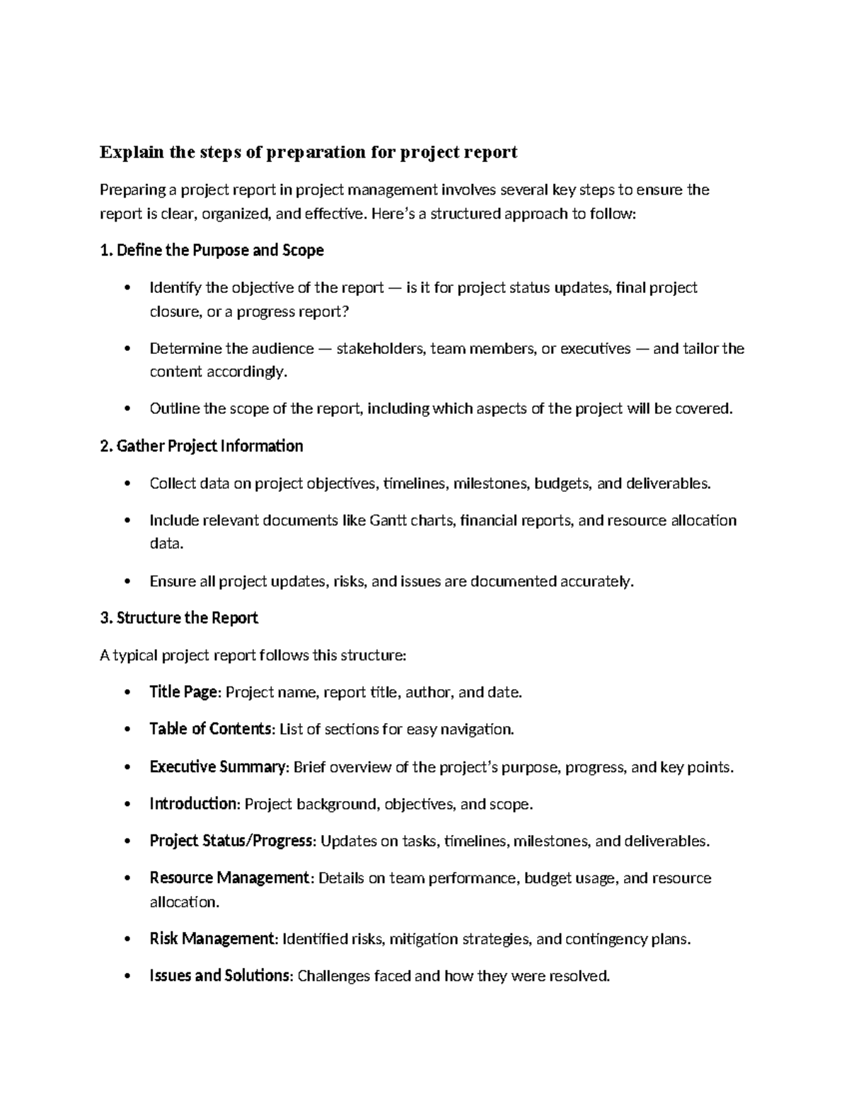 Unit 5 - Project management: Steps for preparing a project report - Studocu