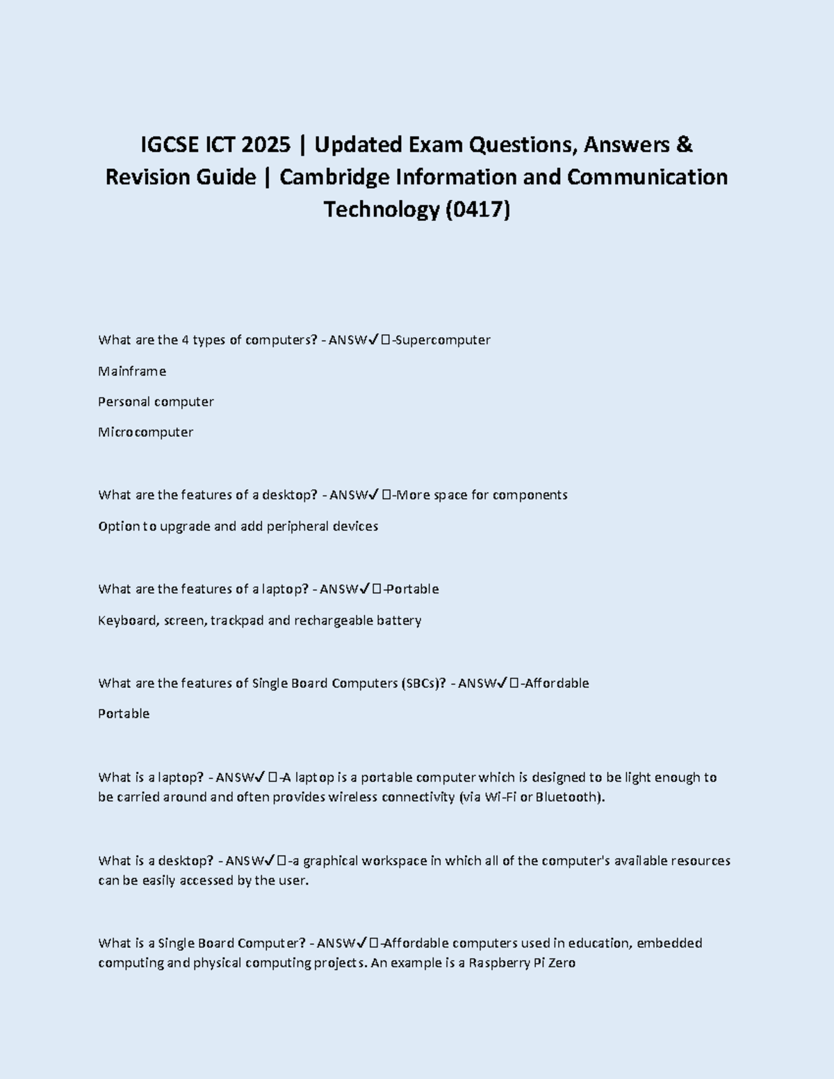 IGCSE ICT (0417) 2025 Exam Questions & Answers Revision Guide - Studocu