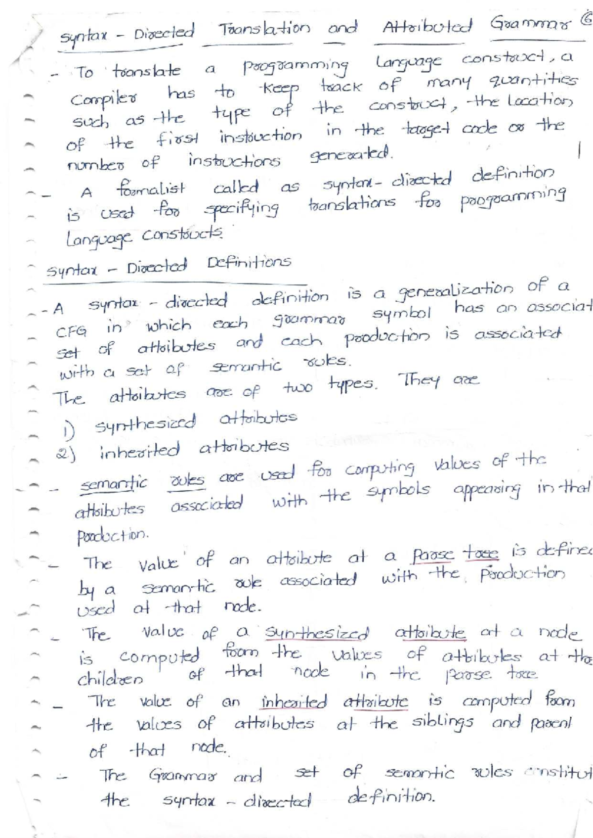 ACD-2: Syntax Directed Translation and Attributed Grammar Notes - Studocu
