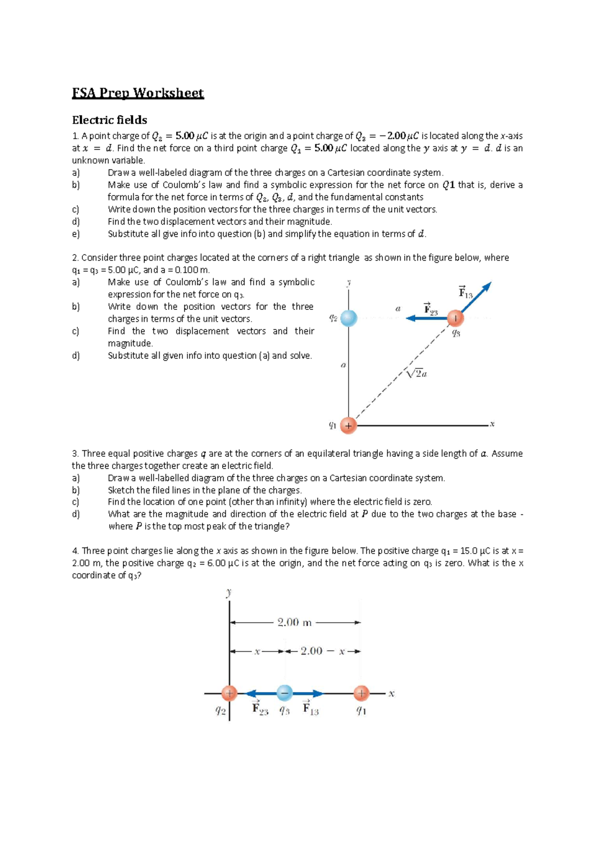 FSA Physics Practice Questions on Electric Fields and Capacitance - Studocu