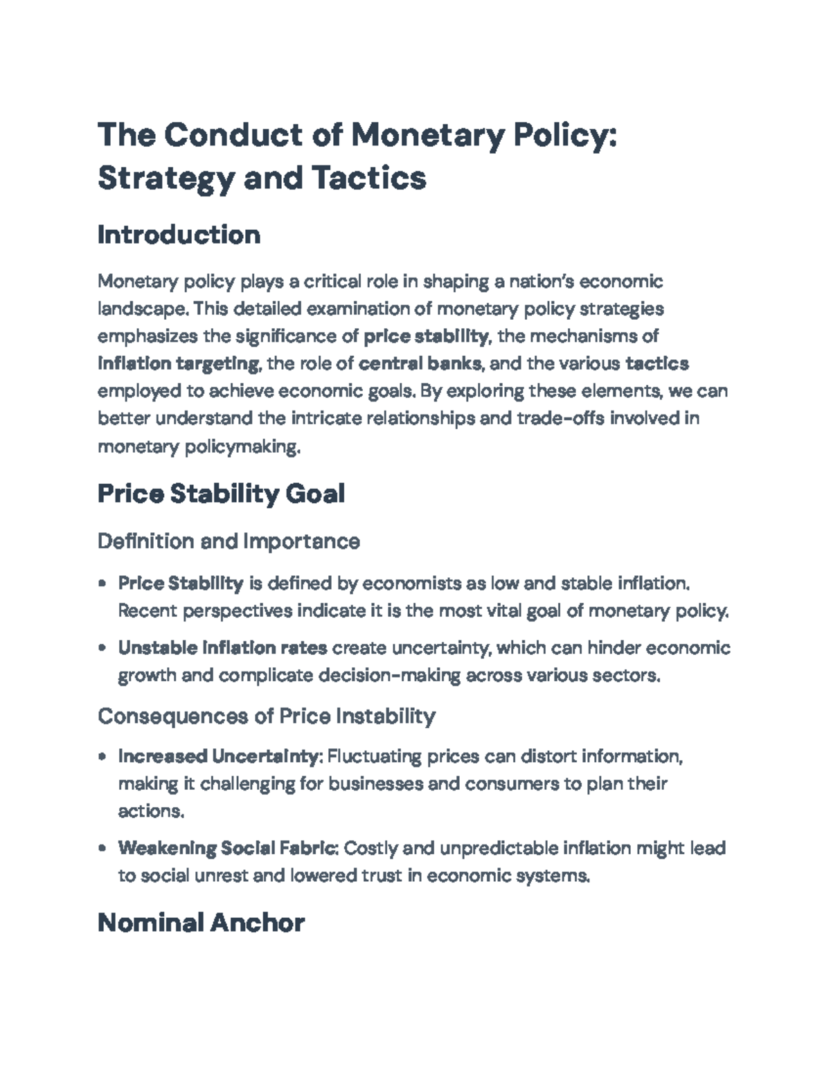 Monetary Policy Strategies: Price Stability and Inflation Targeting ...