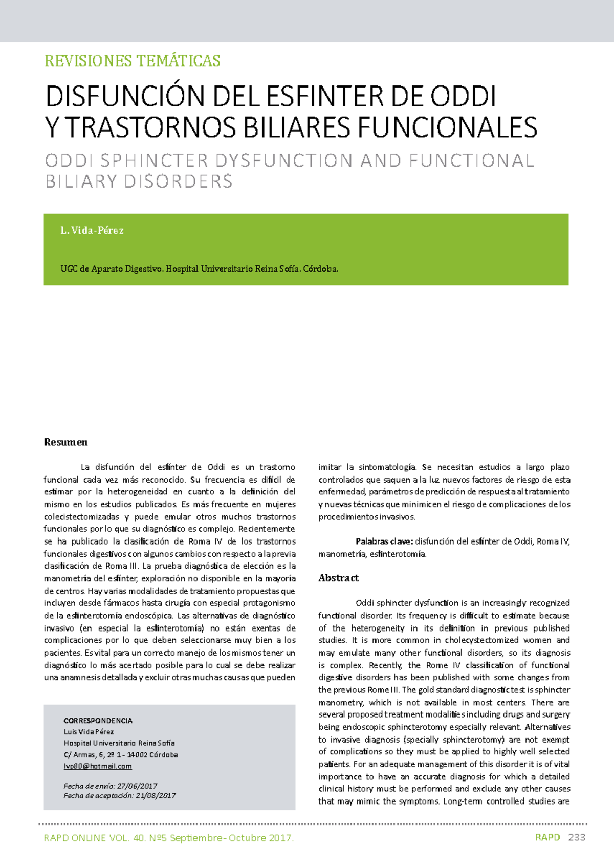 Disfunción del Esfínter de Oddi y Trastornos Biliares Funcionales - UGC ...