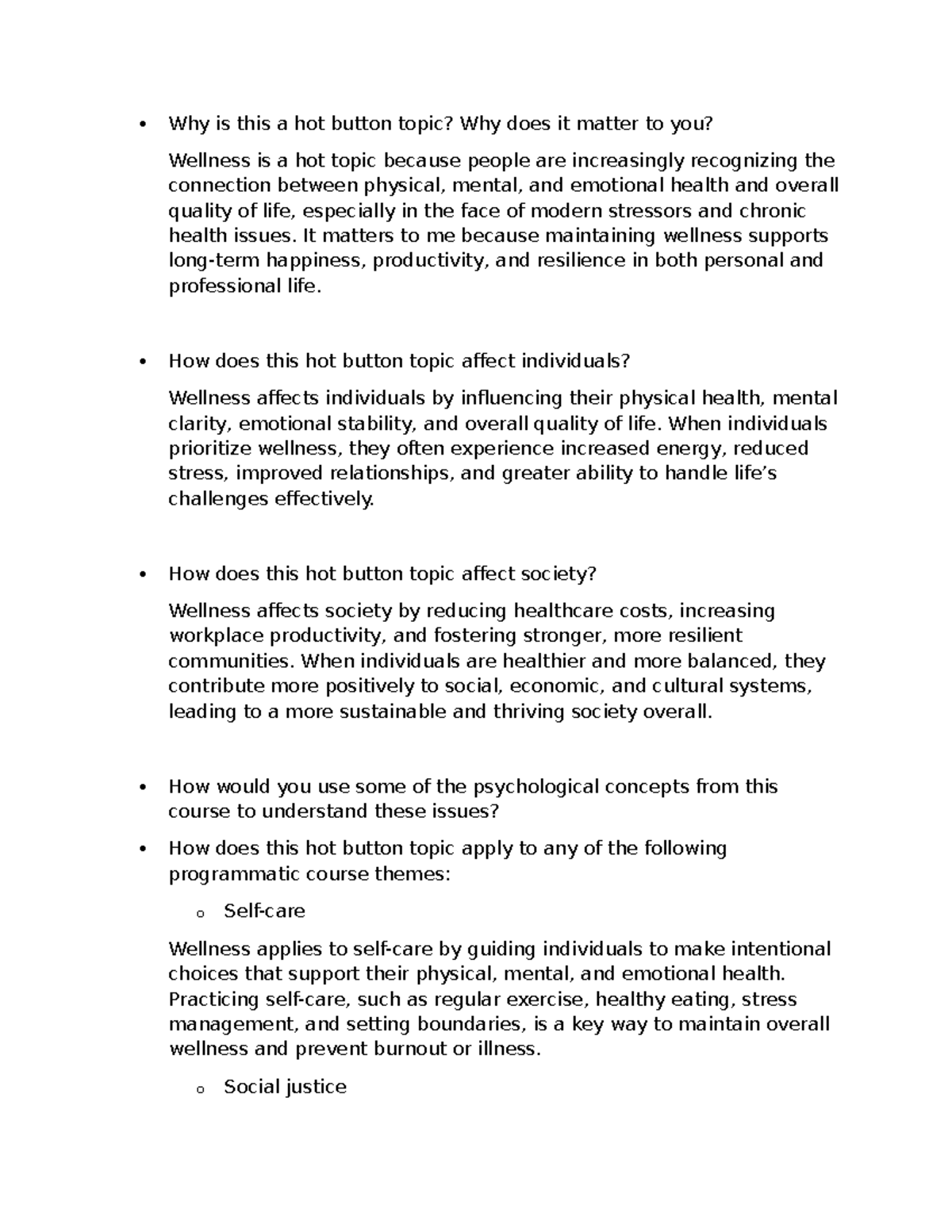 Module 7 Discussion: The Importance of Wellness in Life and Society ...