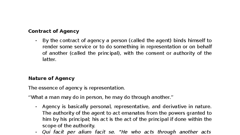 Contract of Agency: Key Concepts and Legal Principles - Studocu