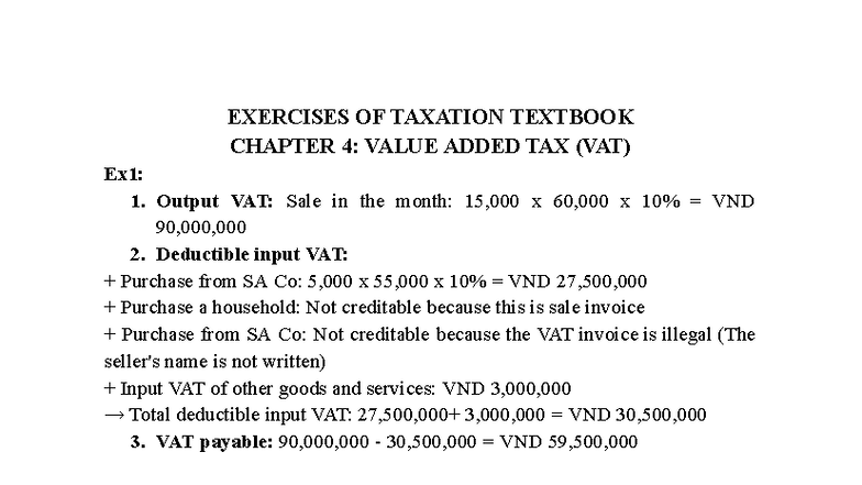 Taxation Exercises: Chapter 4 - Value Added Tax (VAT) Analysis - Studocu