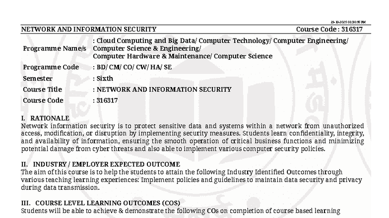 316317 - Network and Information Security Course Overview and Learning ...