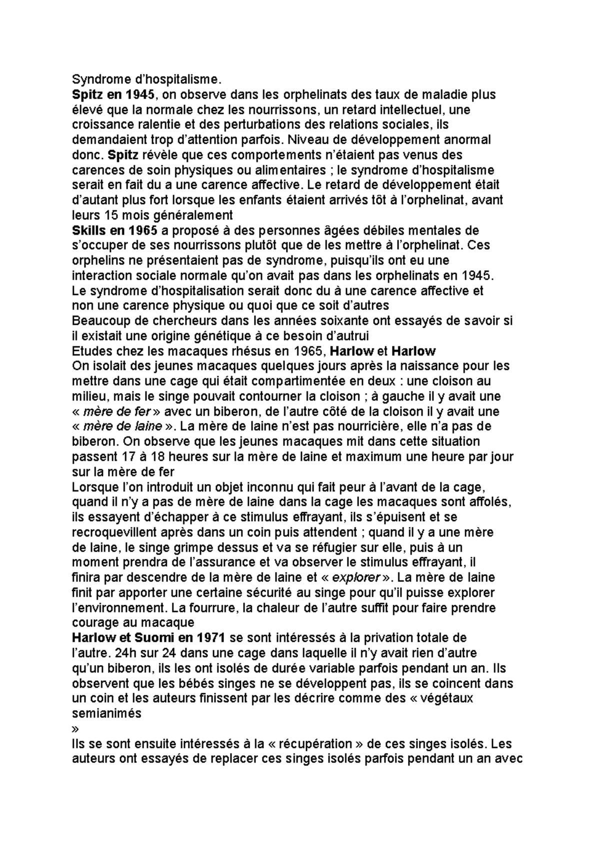 Syndrome d’hospitalisme - Spitz en 1945, on observe dans les ...